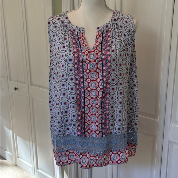 crown & ivy | Tops | Crown Ivy Red White And Blue Blouse With Bohemian ...